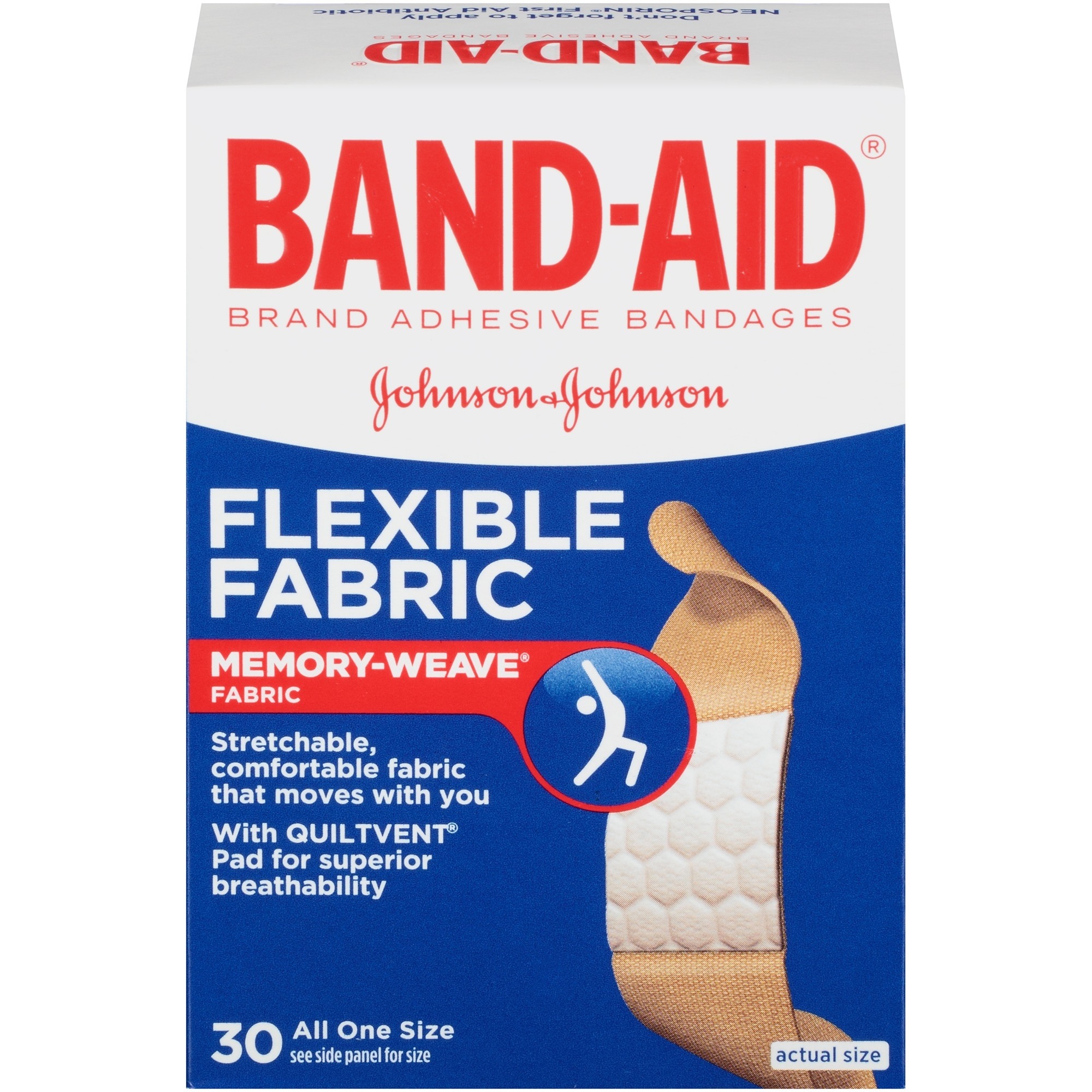 Band Aid Flexible Fabric Adhesive Bandages 3 4 In Wide 30 Ea